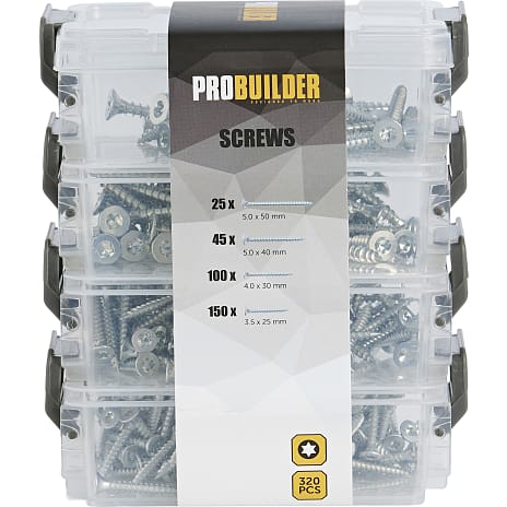 PROBUILDER spånpladeskruesæt 320 stk. | Køb på Bilka.dk!