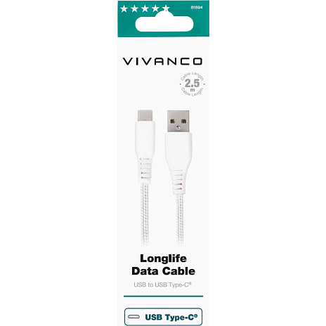 Vivanco Longlife USB-C/-A 2.0 kabel 2,5 m - hvid | Køb på Bilka.dk!