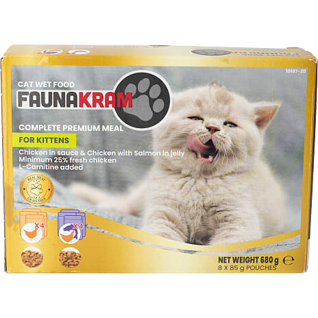 Vådfoder m. kylling i sovs og kylling/laks i gelé killinger | Køb på ...