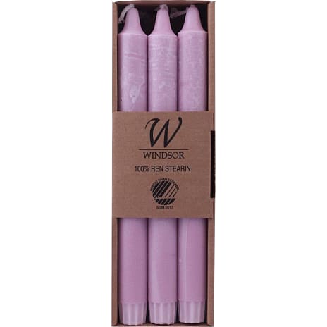 Windsor kronelys ren stearin 2,3x24 cm 6-pak - lilla | Køb på Bilka.dk!