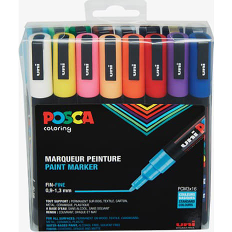 Posca PC3M tuscher 16-pak - standardfarver | Køb online på br.dk!