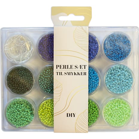Perleæske små perler 12 stk. - grønne toner | Køb online på br.dk!