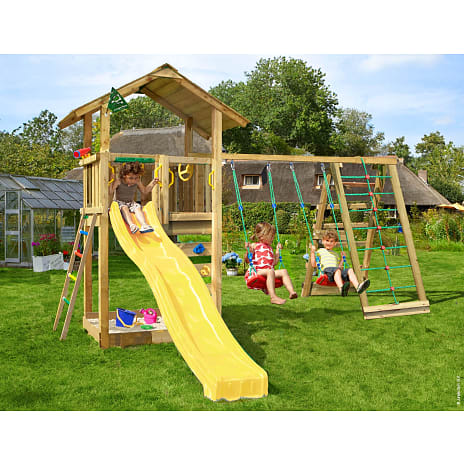 Jungle Gym Sierra legetårn komplet inkl. klatremodul og gul rutsjebane ...
